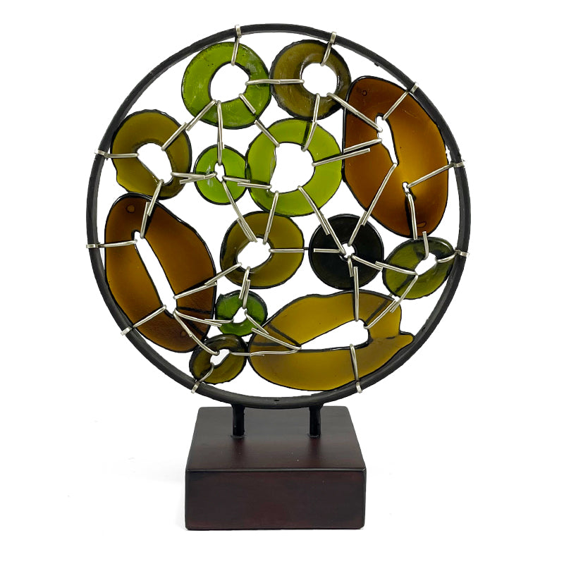 Sculpture of small bottle hoops, glass of glass