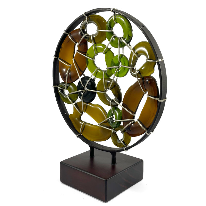 Sculpture of small bottle hoops, glass of glass