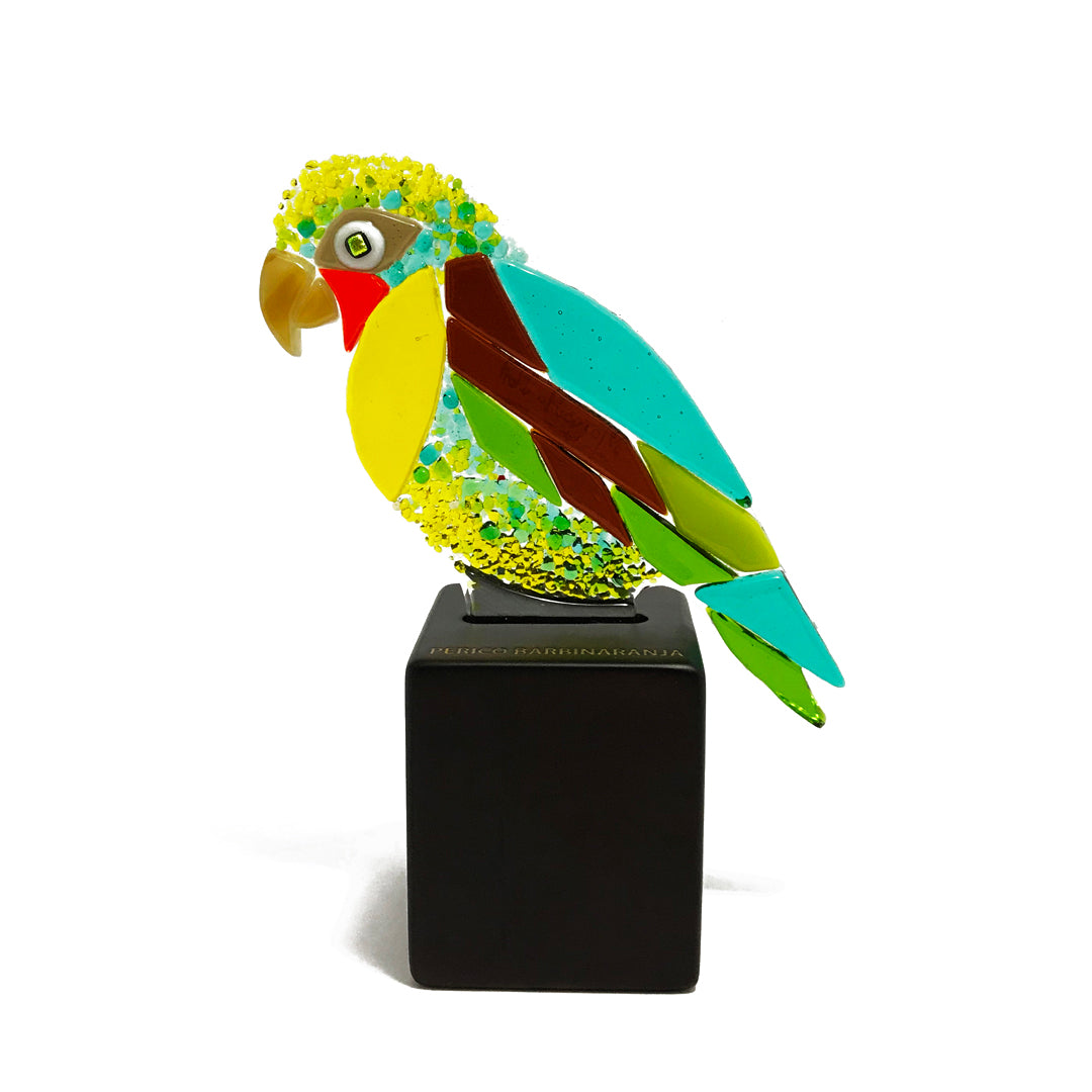 Perico barbinaranja, figura de vidrio artístico