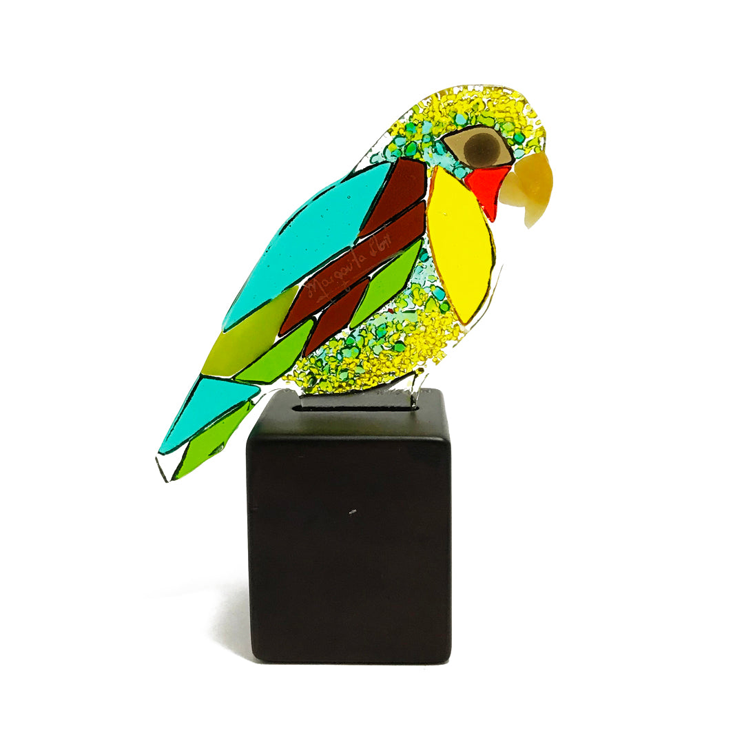 Perico barbinaranja, figura de vidrio artístico